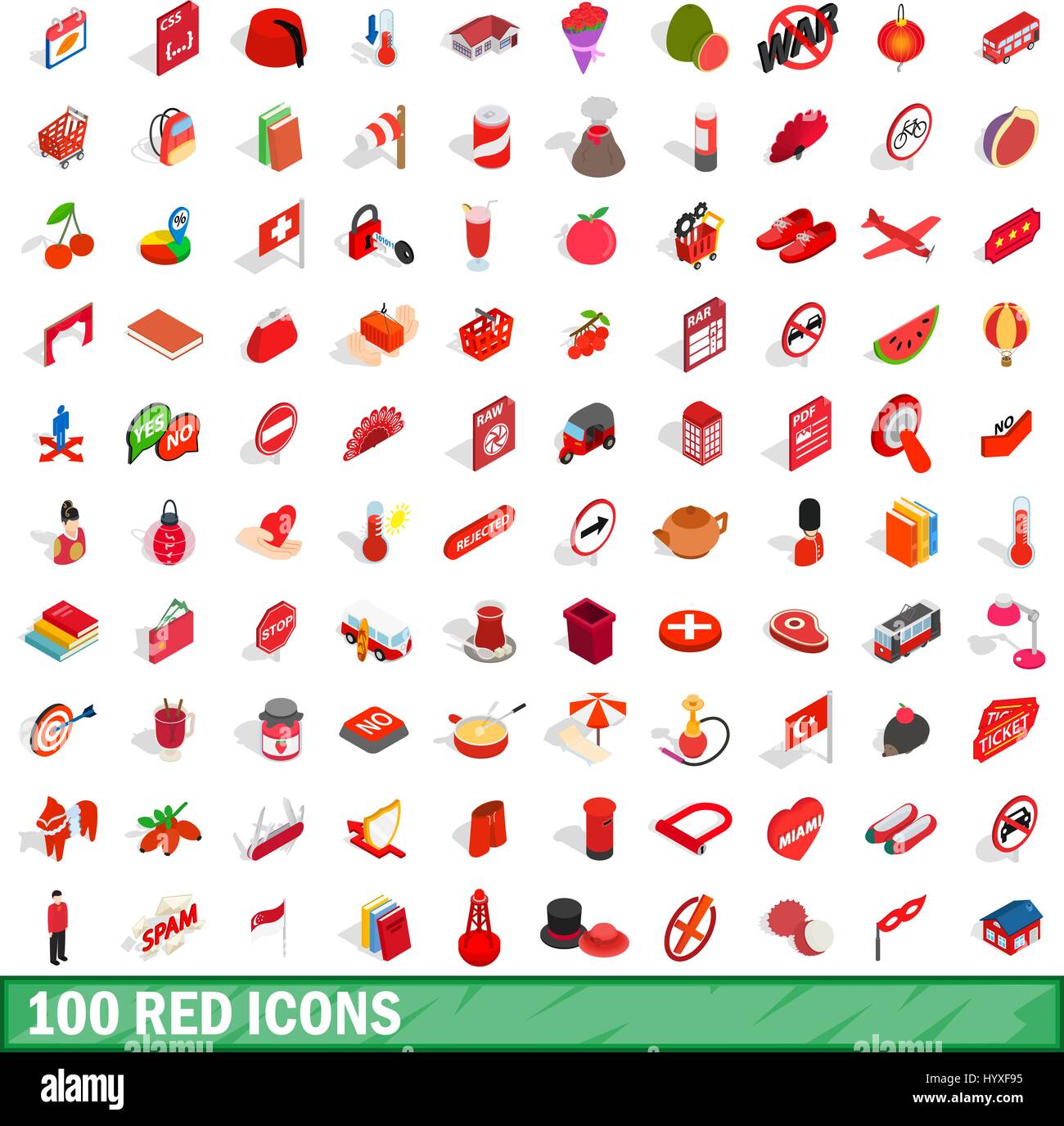 100 red icons set hi-res stock photography and images - Alamy