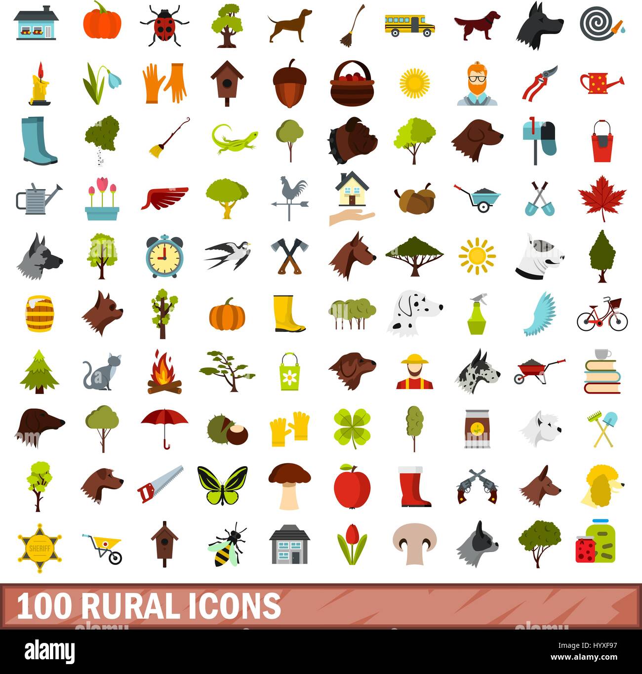 100 rural icons set, flat style Stock Vector Image & Art - Alamy
