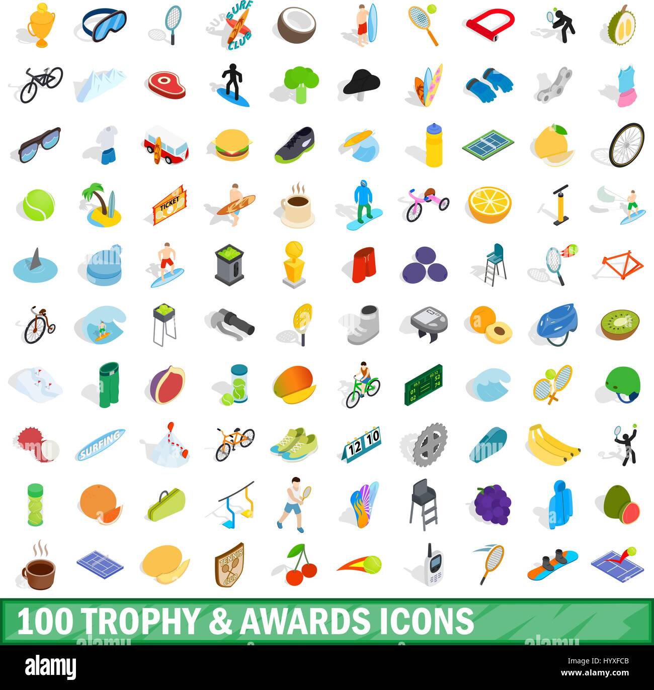 100 trophy and awards icons set, isometric style Stock Vector Image ...