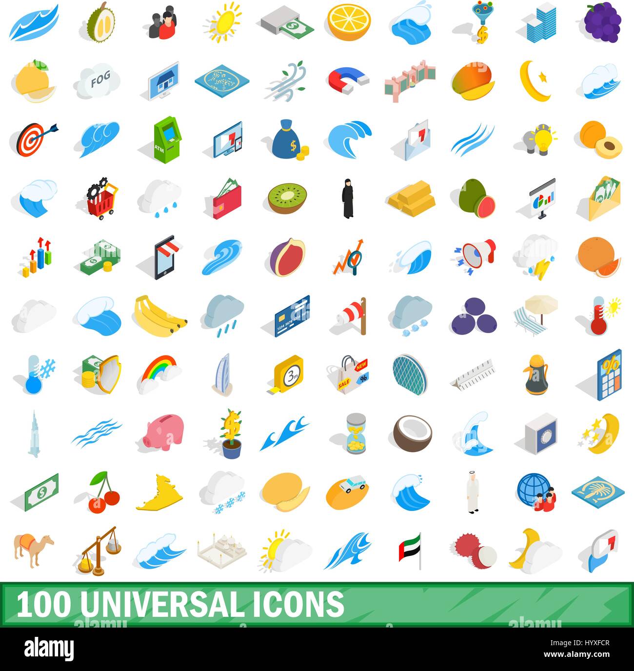 100 universal icons set, isometric 3d style Stock Vector Image & Art ...