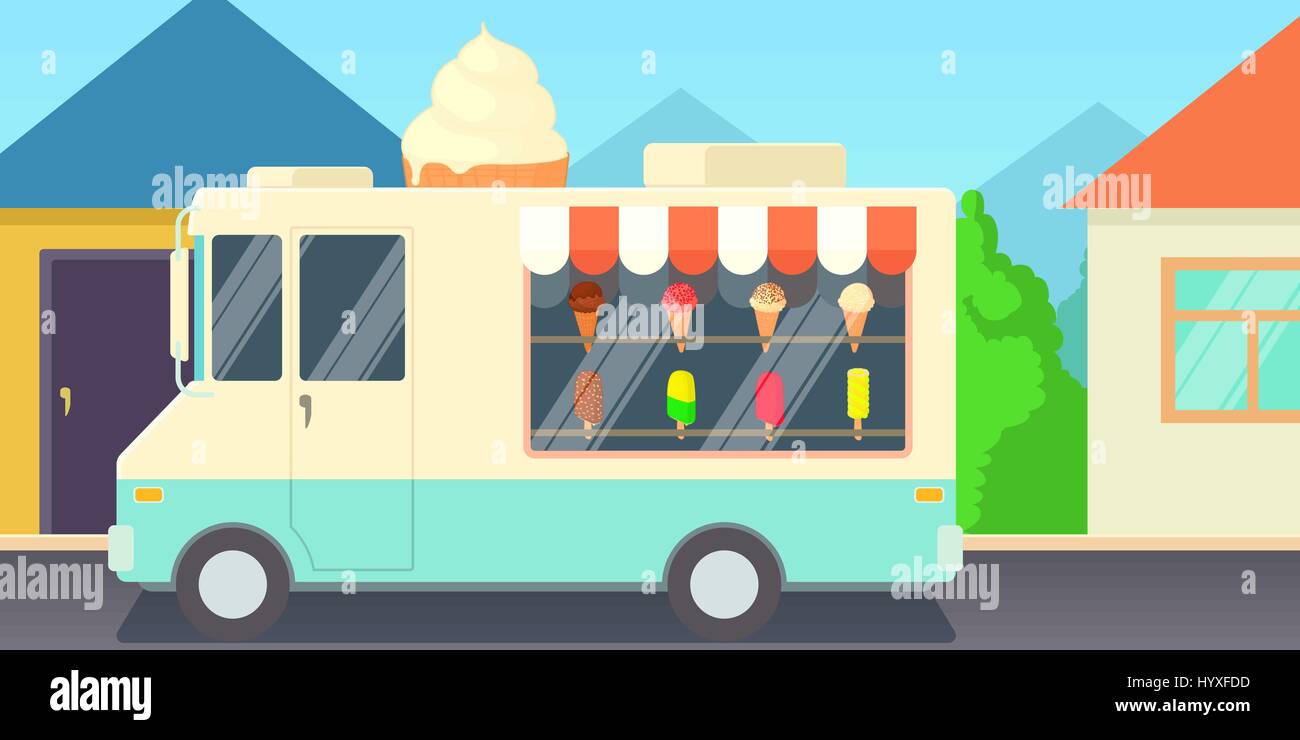 Ice cream horizontal banner shop, cartoon style Stock Vector Image ...