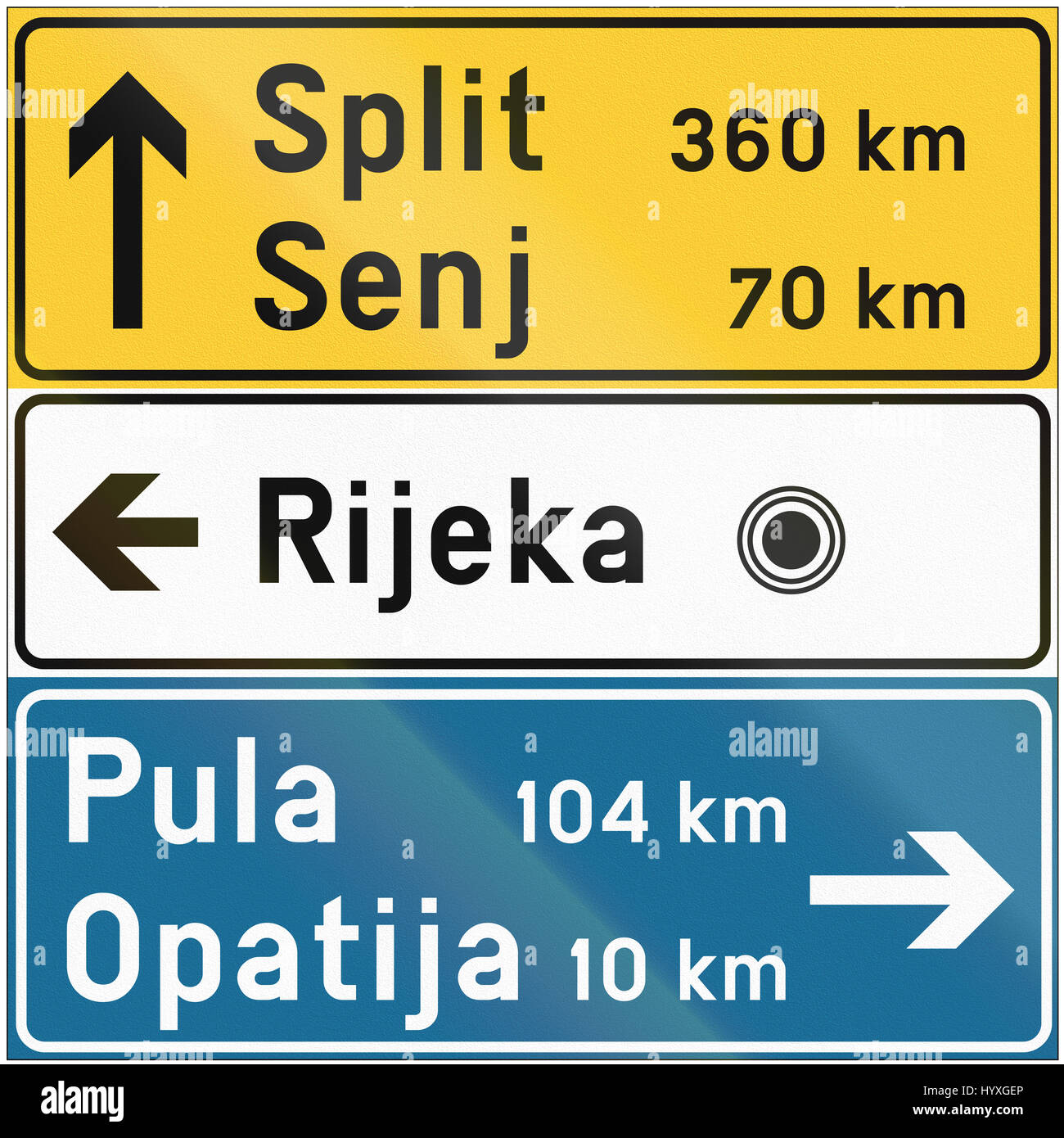 Stacked direction road sign used in Croatia Stock Photo - Alamy