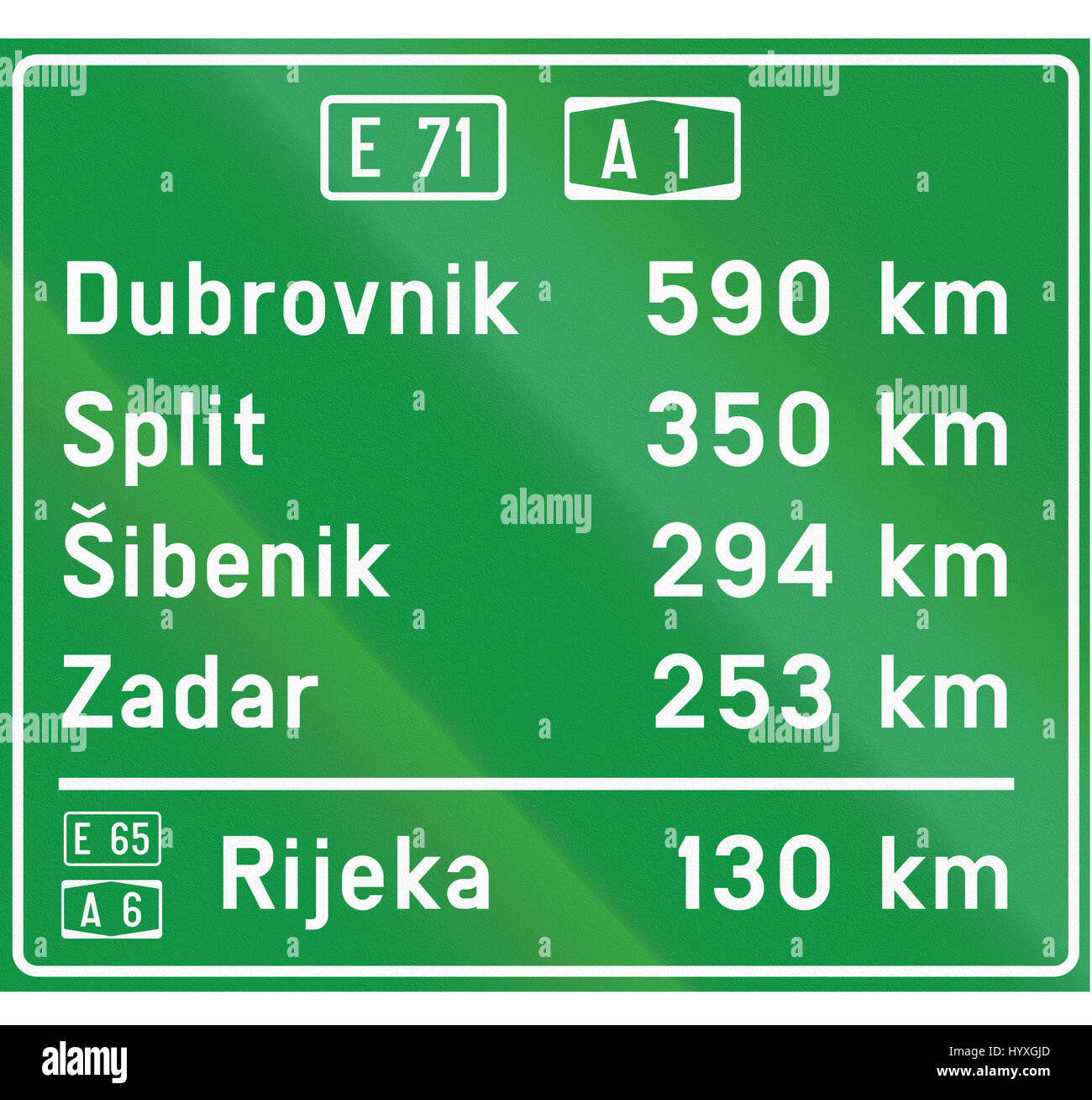 Information road sign used in Croatia with destinationas and distances ...