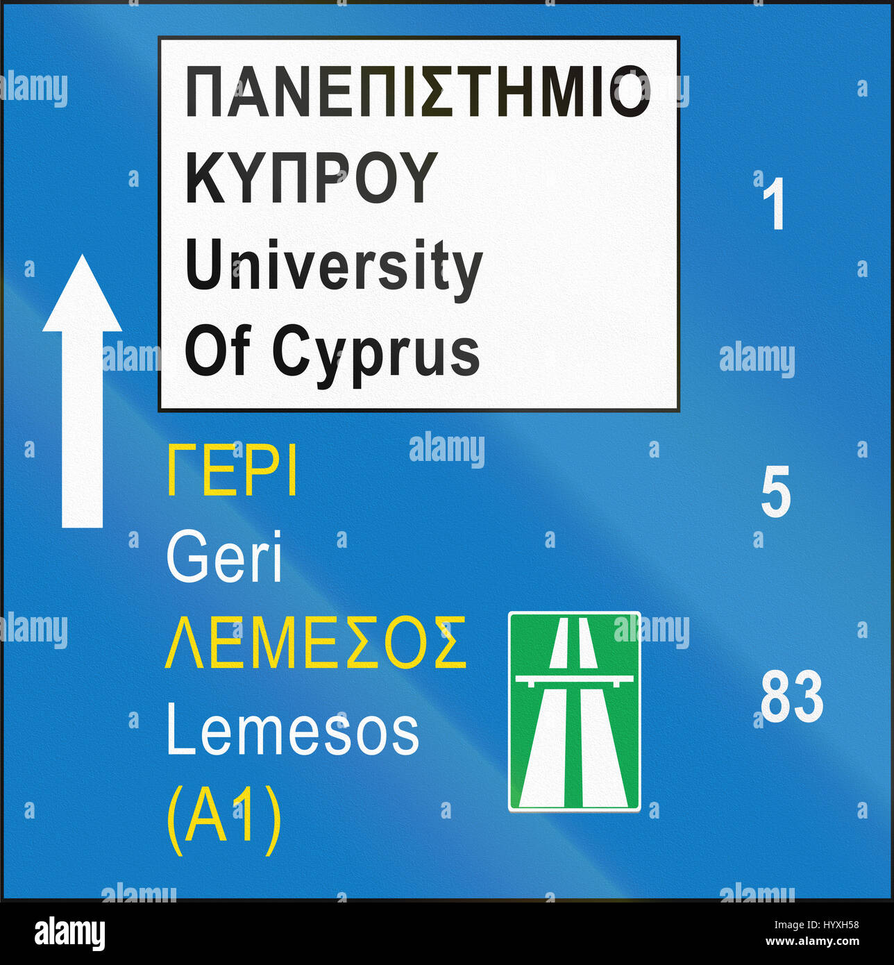 Cyprus direction road sign with distances to destinations Stock Photo ...