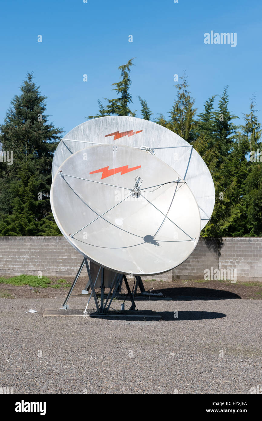 EUGENE, OR - MARCH 31, 2017: Communcations dish for cable television at ...