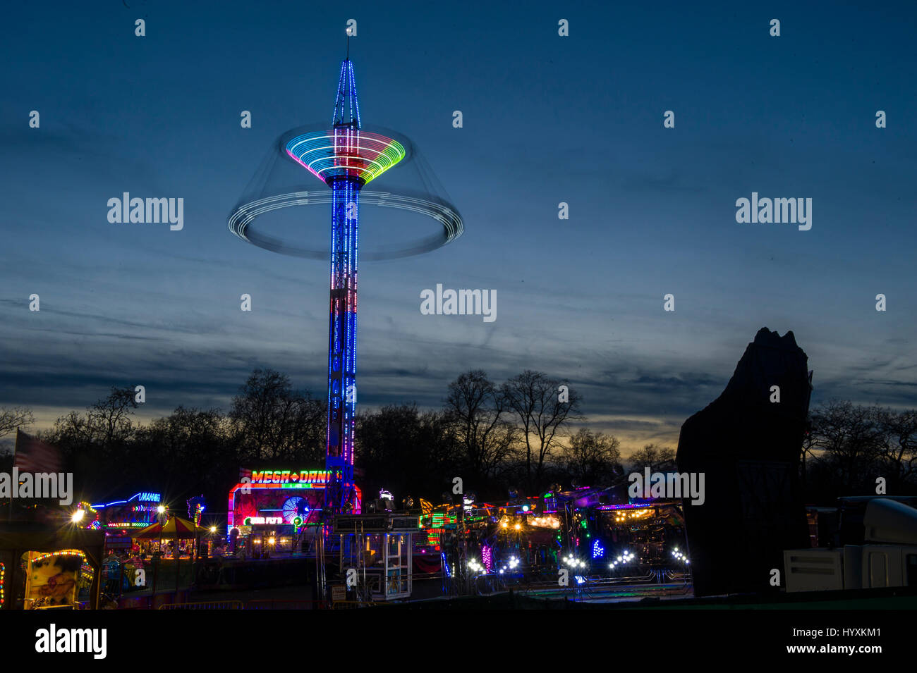 A high ride at a funfair in London Stock Photo - Alamy