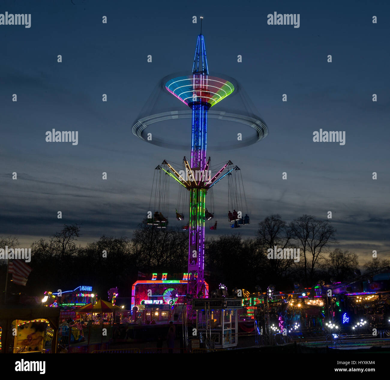 A high ride at a funfair in London Stock Photo - Alamy