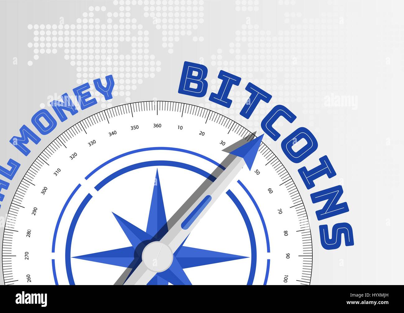 Bitcoin concept with compass pointing towards text Stock Vector Image ...