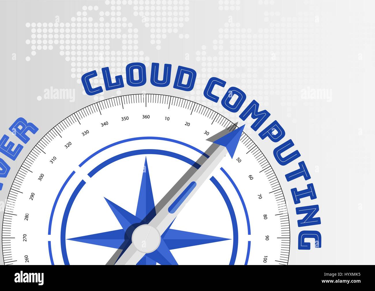 Cloud computing concept with compass pointing towards text Stock Vector ...
