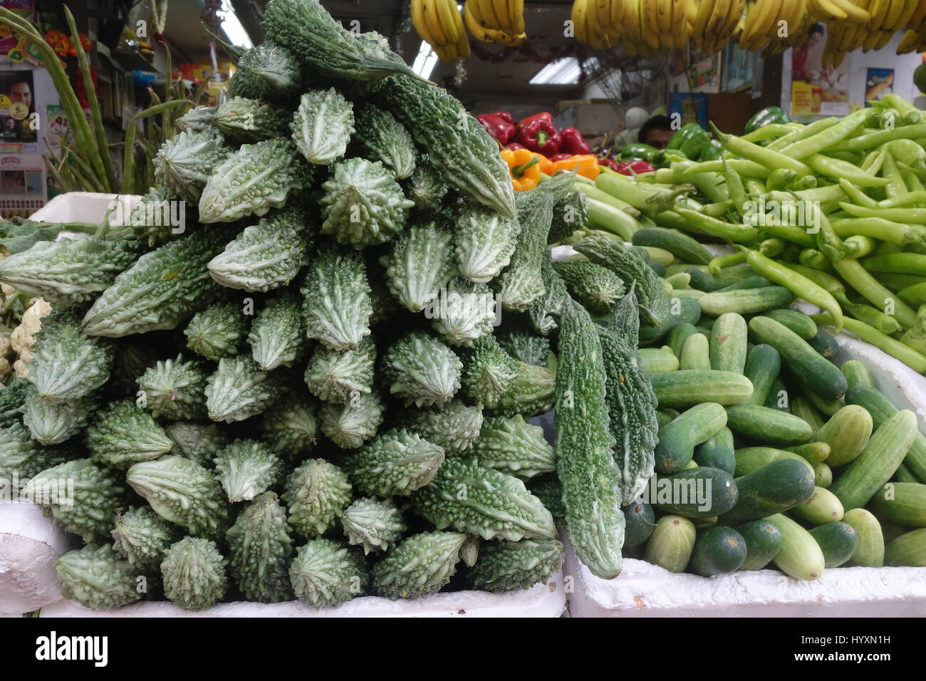 Various vegetables and fruits on display in grocery store Stock Photo ...