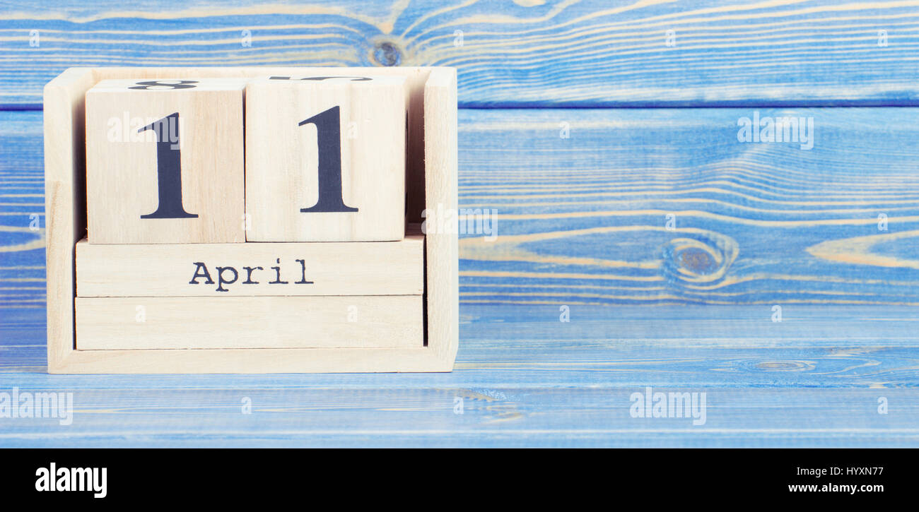 Vintage photo, April 11th. Date of 11 April on wooden cube calendar ...