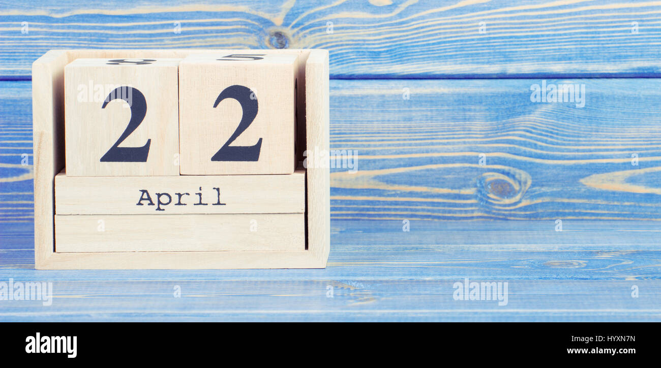Vintage photo, April 22th. Date of 22 April on wooden cube calendar ...