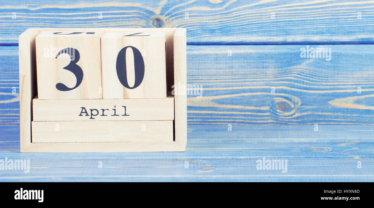 Vintage photo, April 30th. Date of 30 April on wooden cube calendar ...