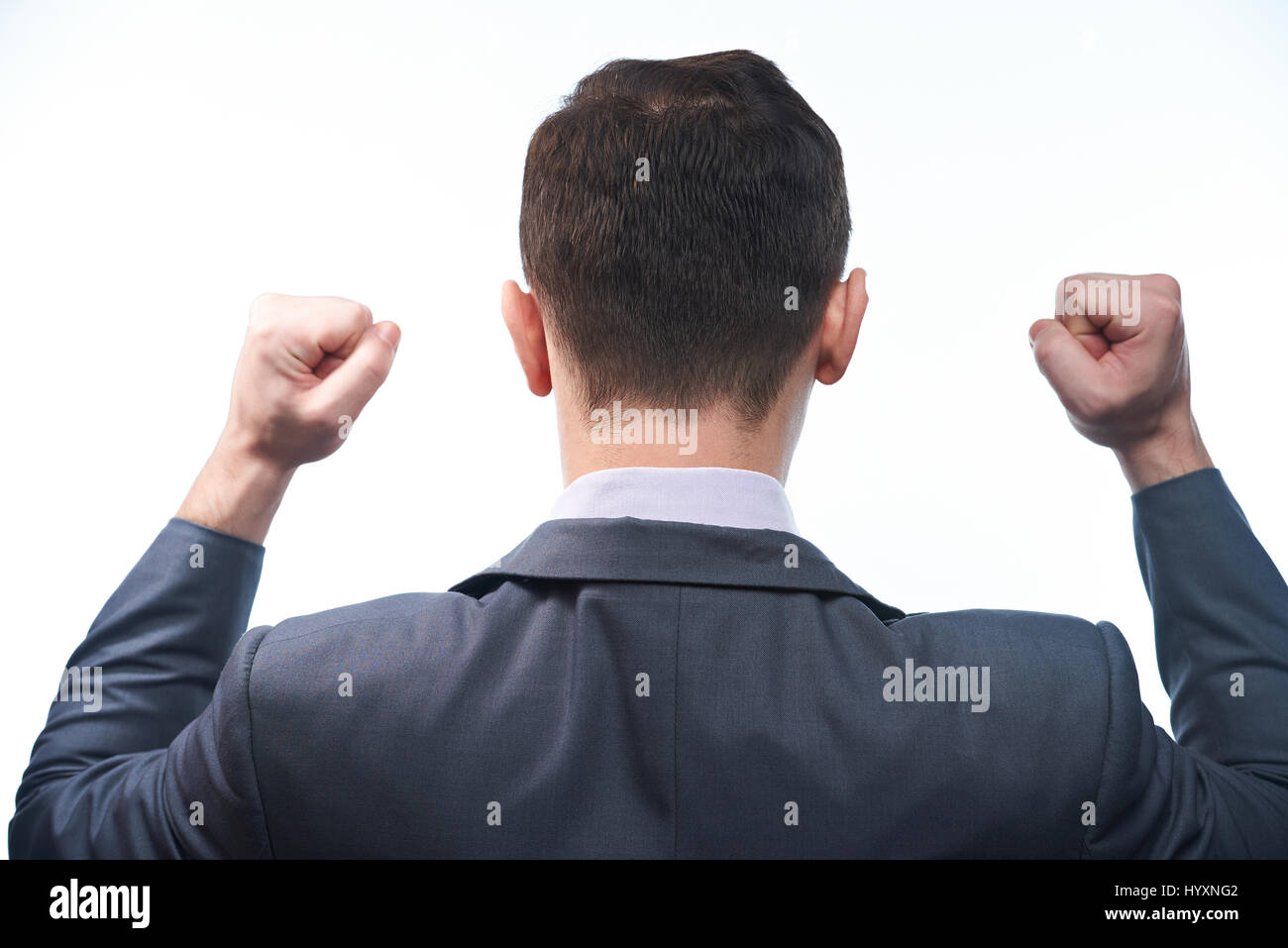 Successful business man view from back close-up isolated on white ...