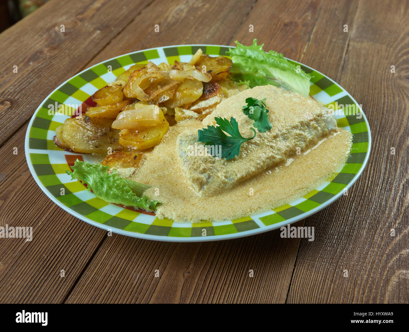 Apelsinfisk - pollock with orange sauce.Norwegian cuisine Stock Photo ...
