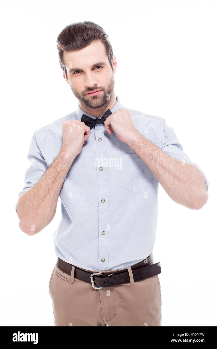 Man bowtie adjusting hi-res stock photography and images - Alamy