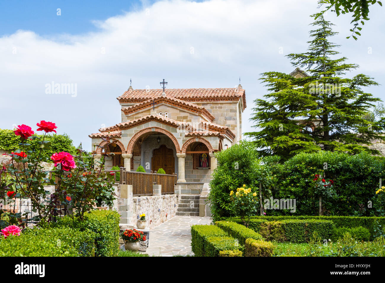 The orthodox monastery church in Greece. Summer Stock Photo - Alamy