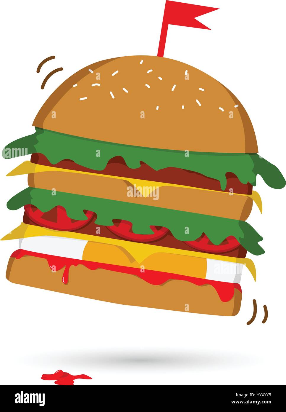 Vector illustration of burger. Hamburger with meat, lettuce, cucumbers ...