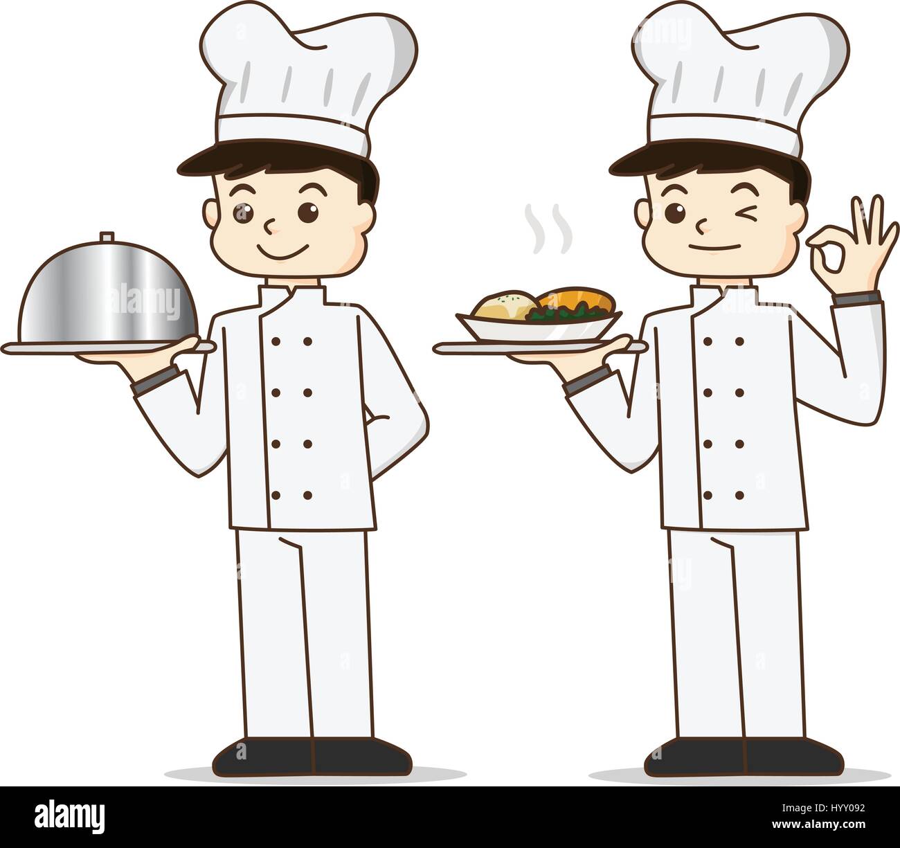 Cartoon cook chef character holding food and giving delicious cook ...
