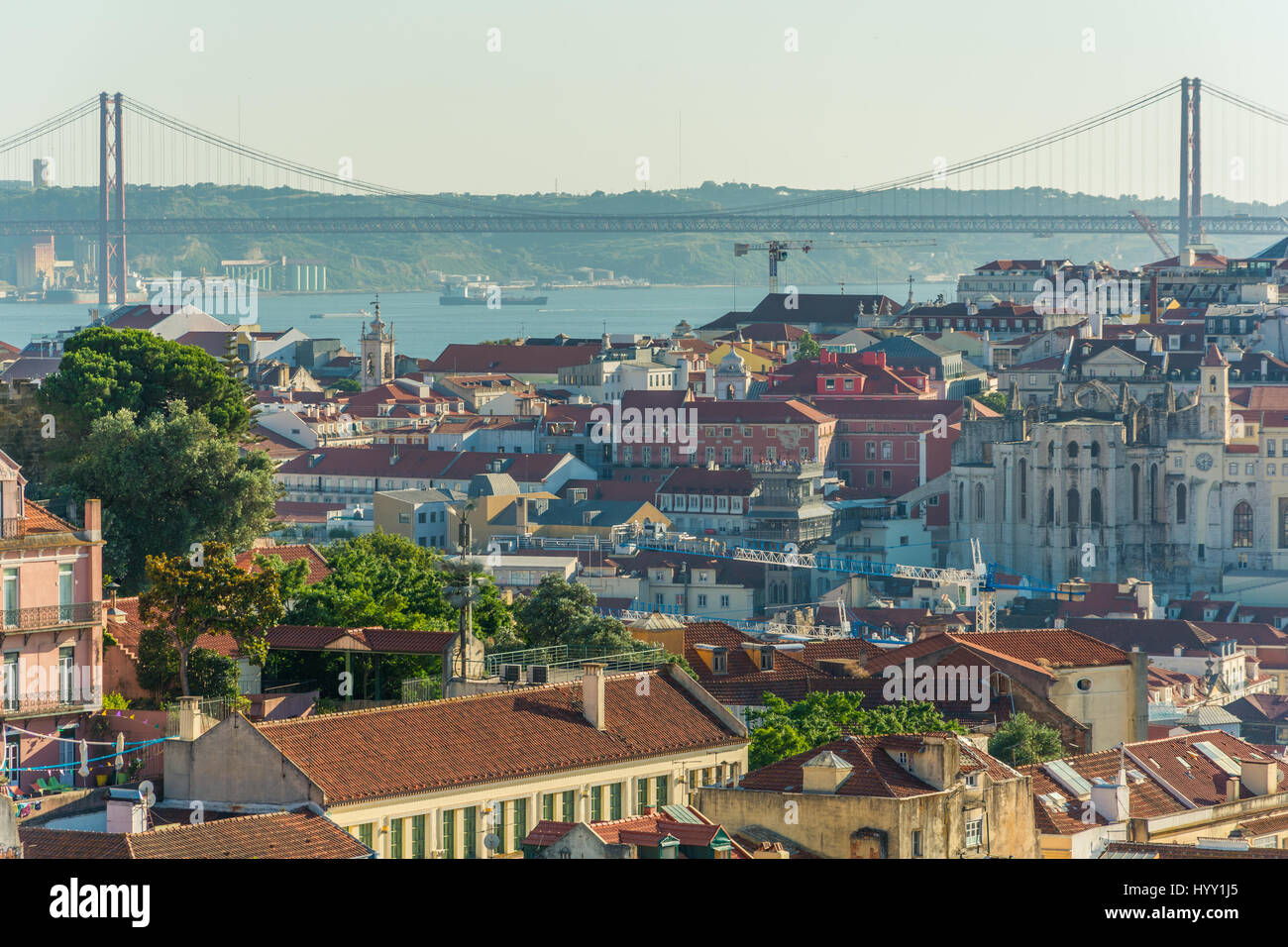 Panoramic late afternoon view from Miradouro da Graca in Lisbon ...