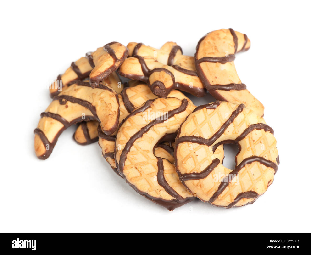 Group chocolate cookies isolated on white Stock Photo - Alamy