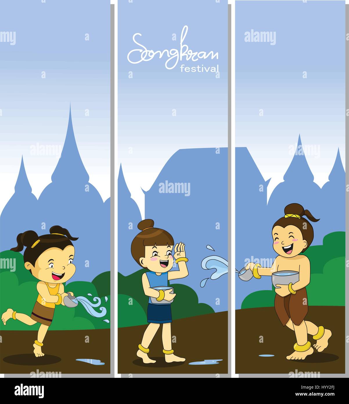 Songkran Festival in Thailand, cartoon vector Stock Vector Image & Art ...