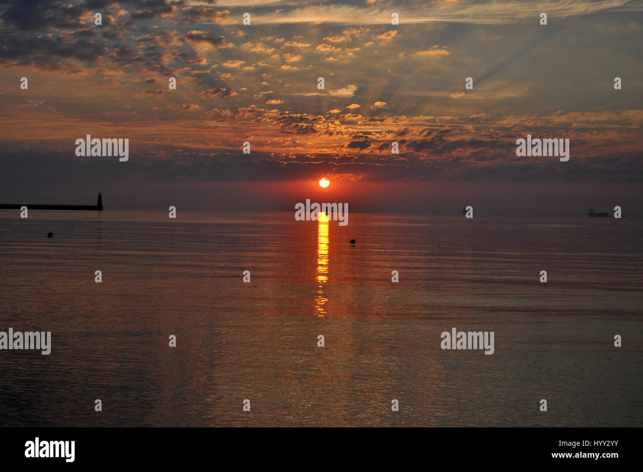 Golden hour in Gdynia, Poland - bright colorful sunrise over the baltic ...