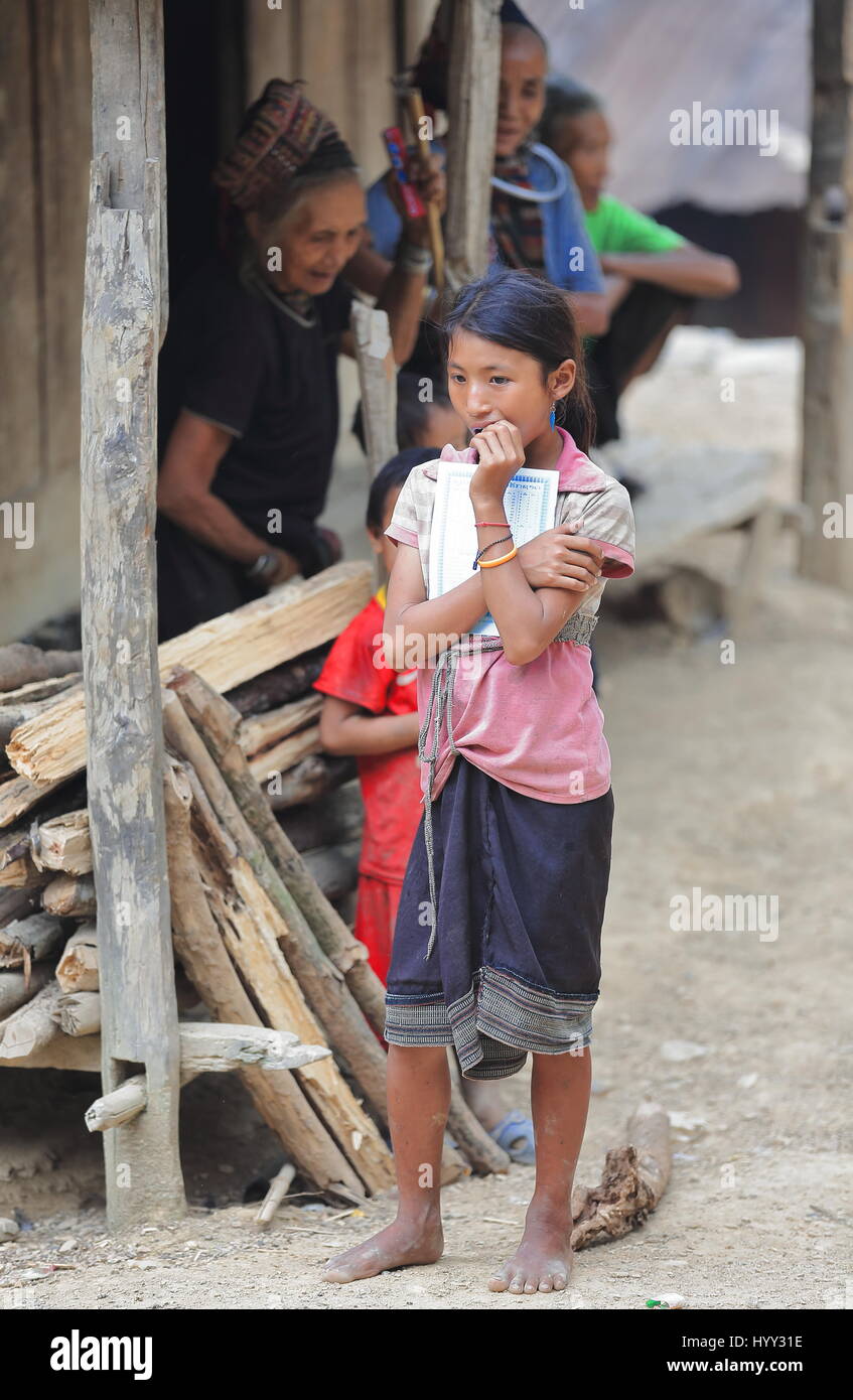 Pak Nam Noy area, Laos-October 8, 2015: The Akha Pala tribe are an ...