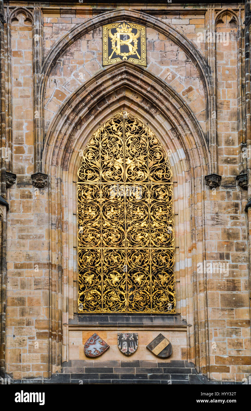 Golden Gate of Saint Vitus Cathedral in Prague, Czech Republic ...