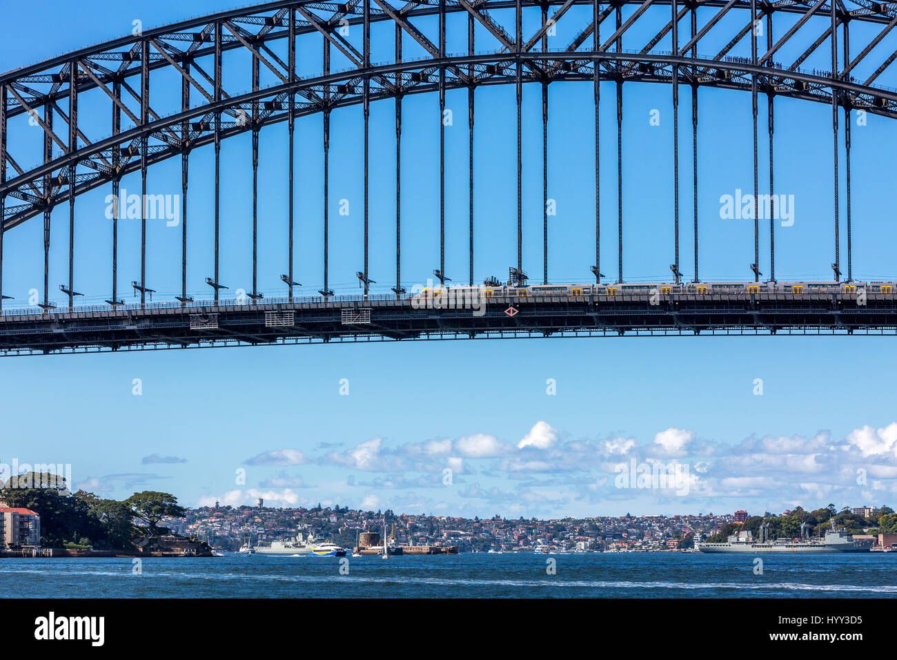 Sydney train travelling across the Sydney harbour bridge,Sydney ...
