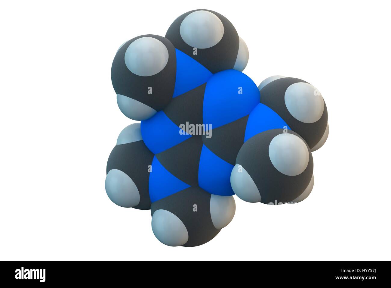 Altretamine cancer drug molecule. Chemical formula is C9H18N6. Atoms ...