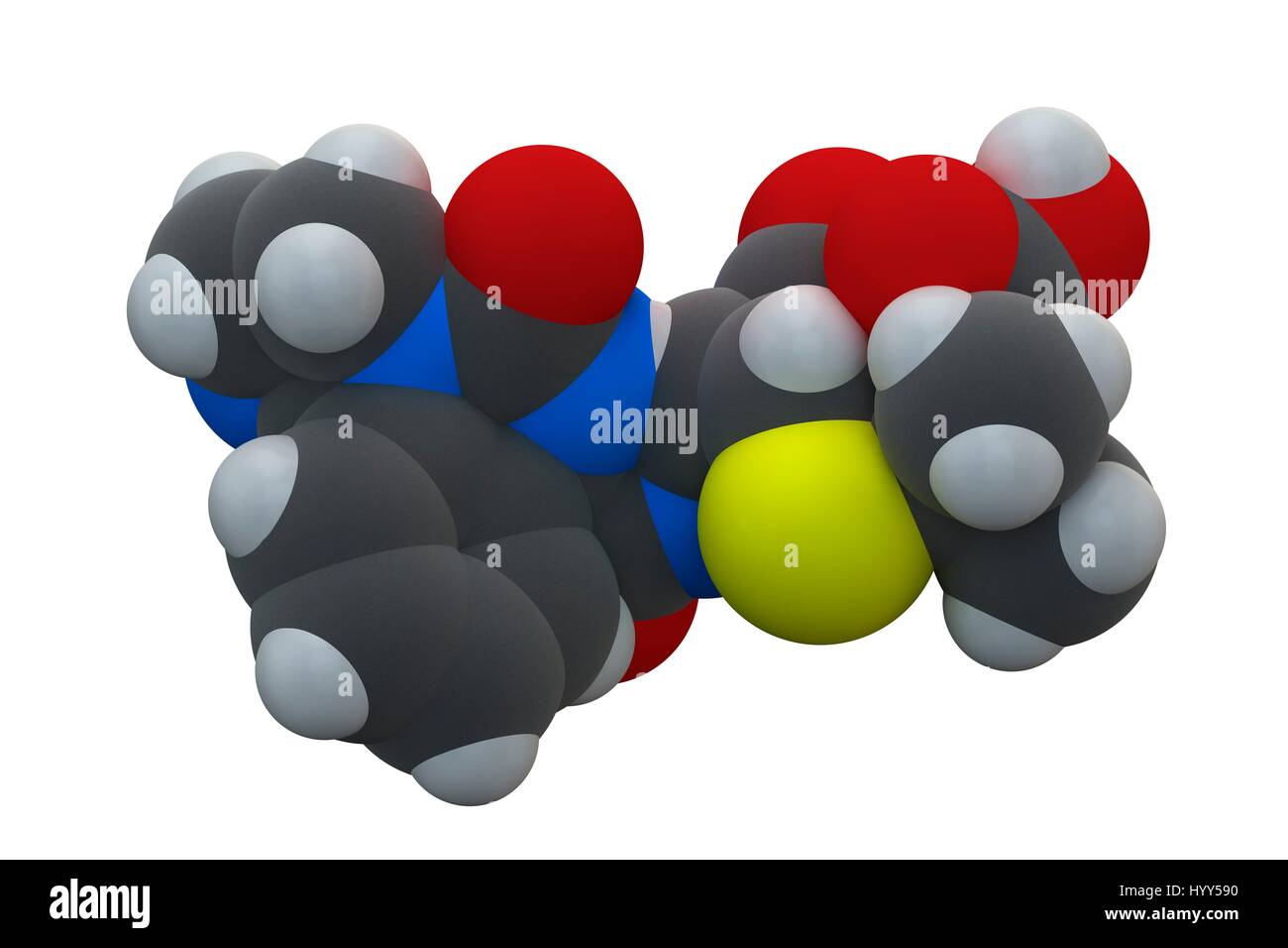 Azlocillin antibiotic drug molecule. Chemical formula is C20H23N5O6S ...