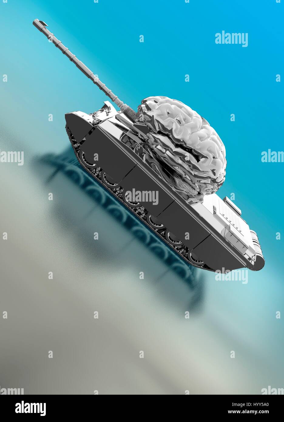 Human brain on army tank, illustration Stock Photo - Alamy