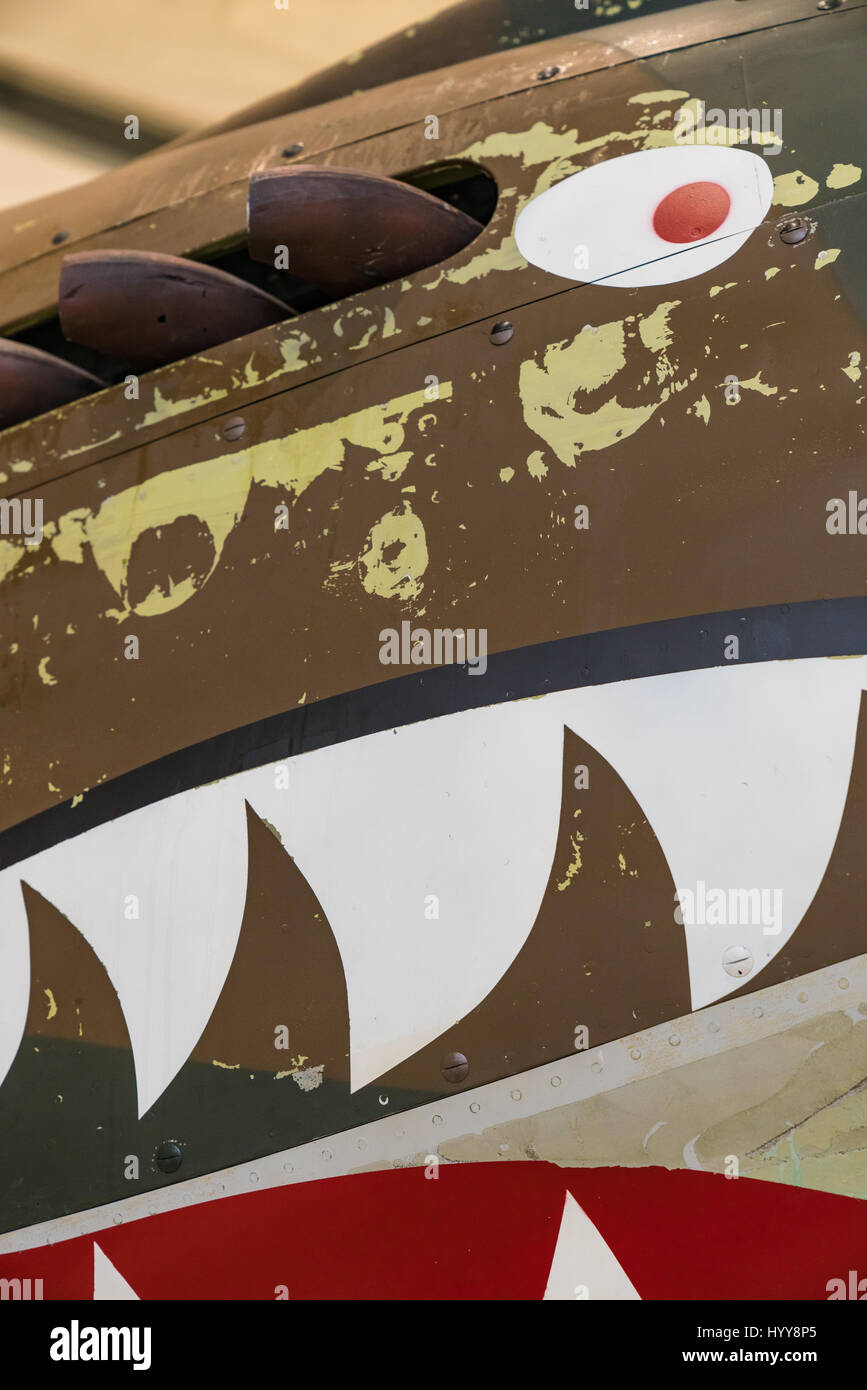 The distinctive shark face graphics on a Flying Tigers' Curtiss P40 ...