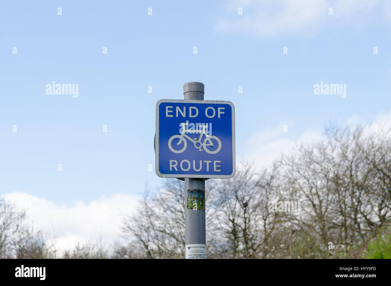 Blue end of cycle route sign Stock Photo - Alamy