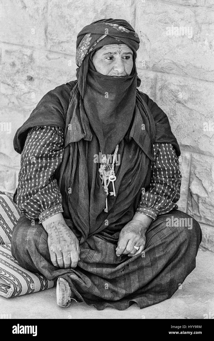 Bedouin woman who keeps the keys for ruins and mosaics near Amman ...