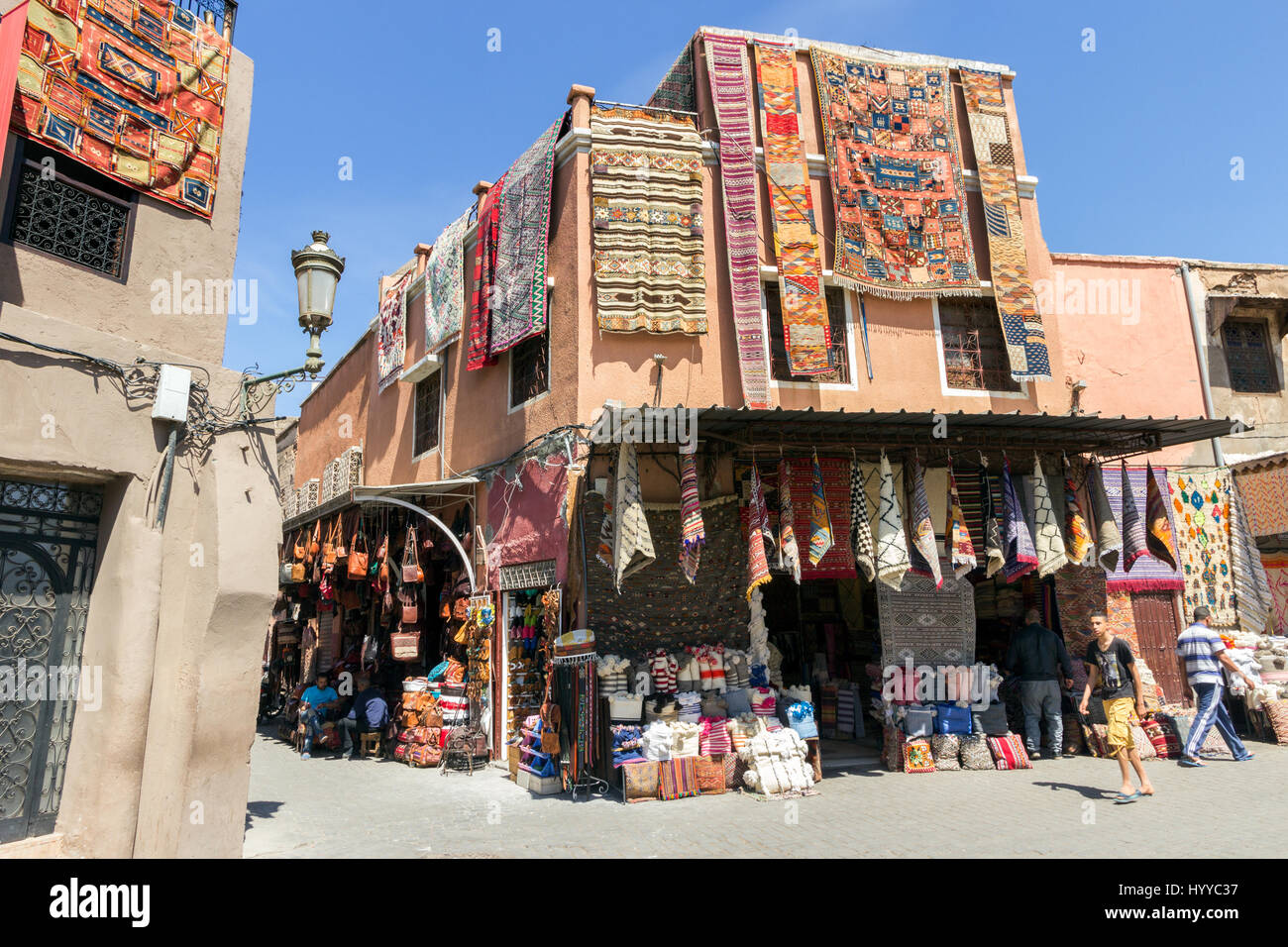 MARRAKESH, MOROCCO - APR 29, 2016: Tourist shops with traditional ...