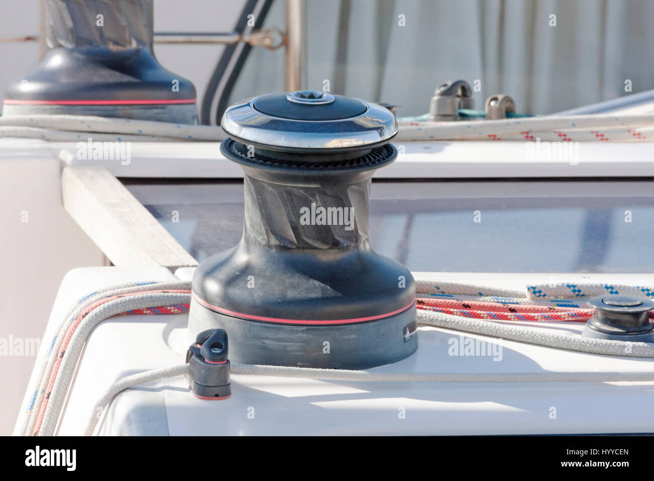 Winch detail on sail boat Stock Photo - Alamy