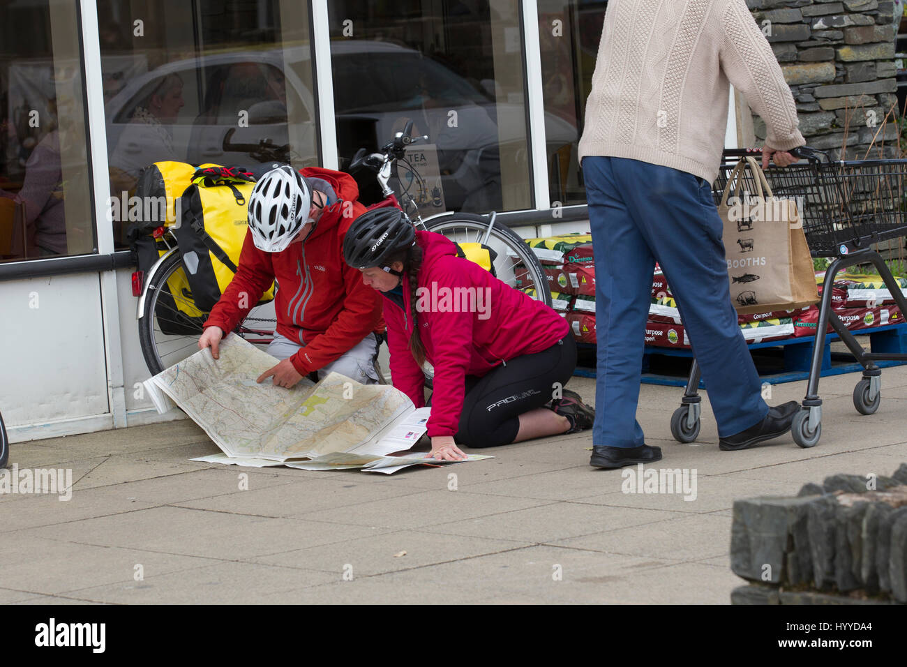 cyclists,map,Booths supermarket,studying map,planing route Stock Photo ...