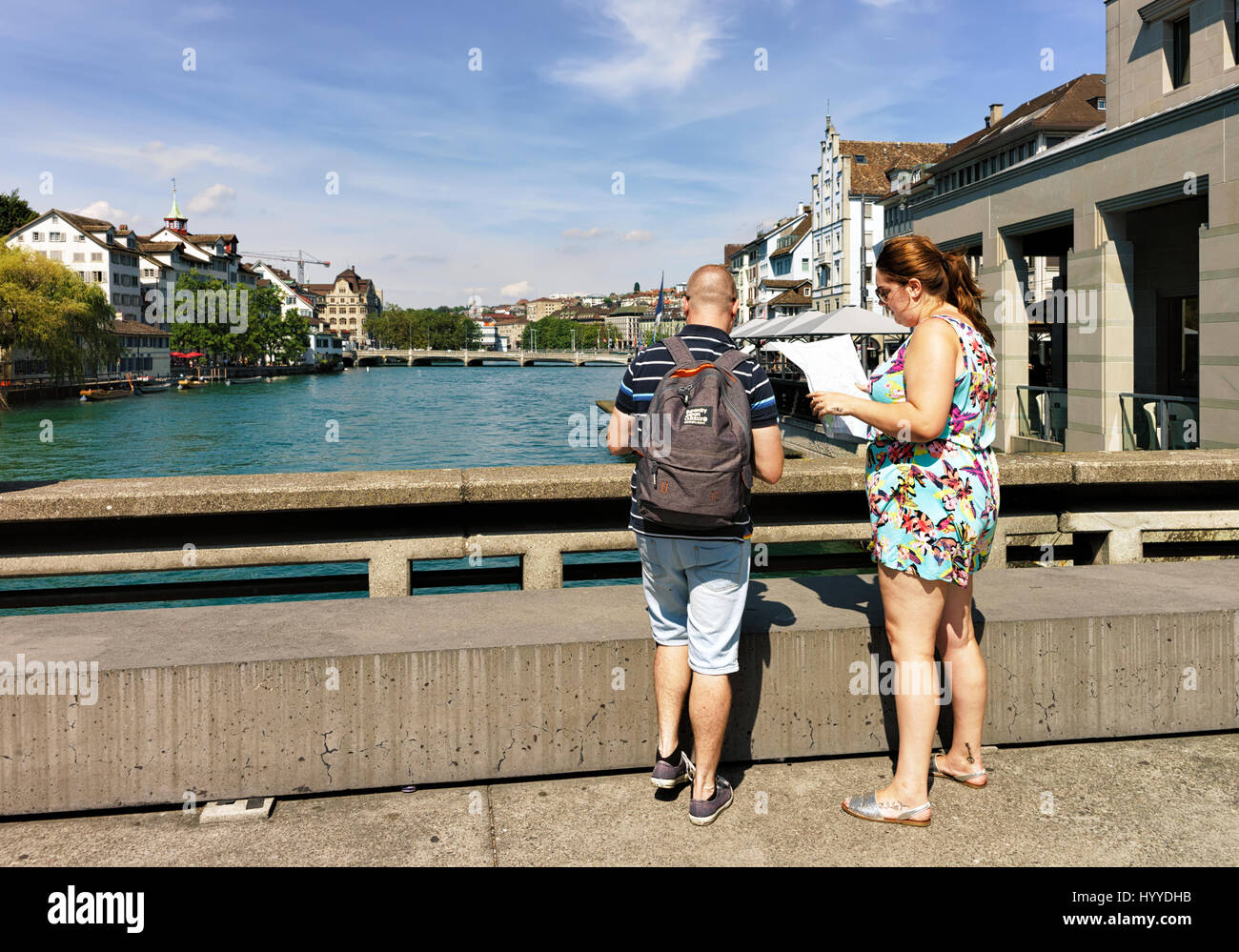 Zurich, Switzerland - September 2, 2016: People with the city map in ...