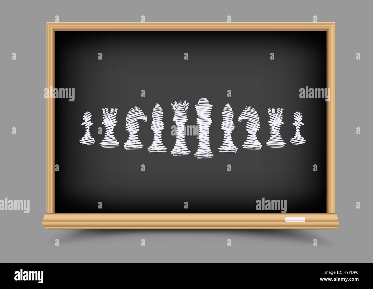 White drawing chess figures set collection on black education ...