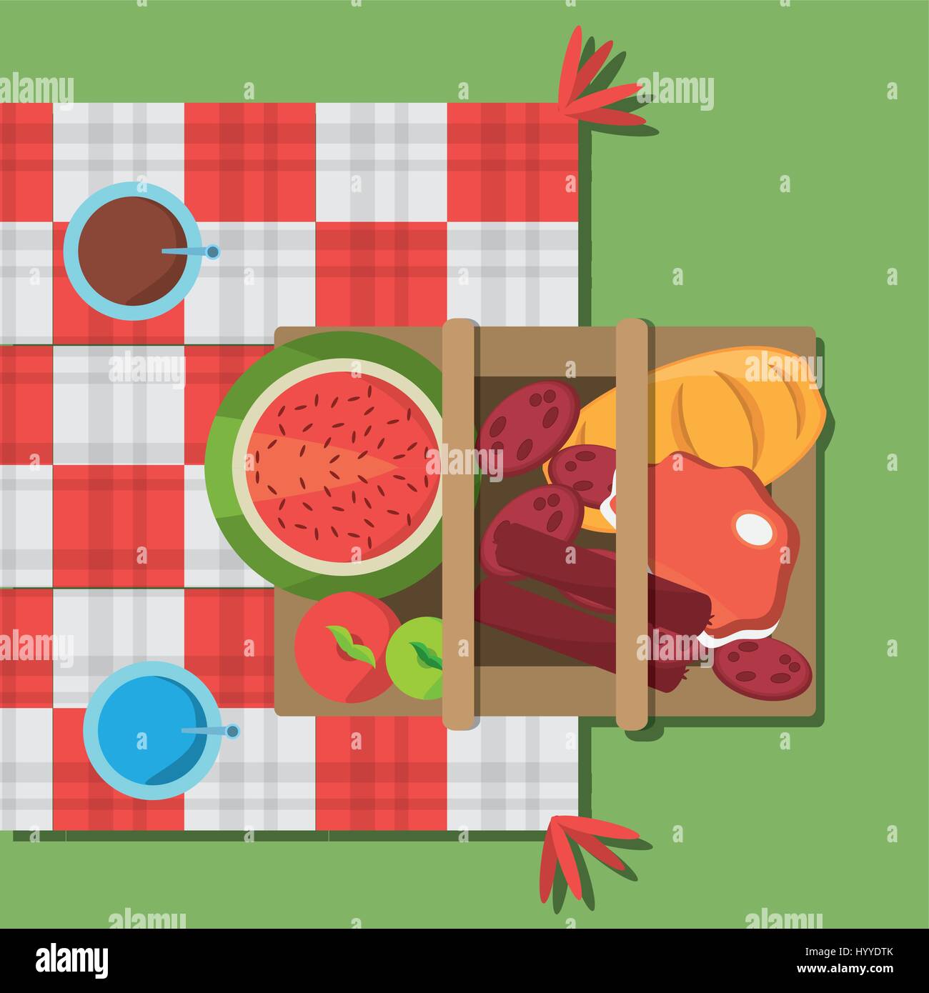 picnic basket food red and white blanket top view Stock Vector Image ...