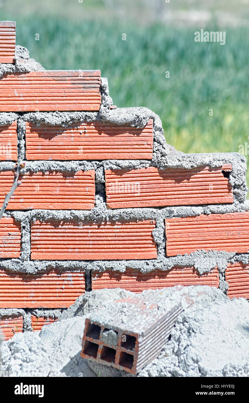 Bricks. Wall broken. Looking since a building in ruins. Abstract ...