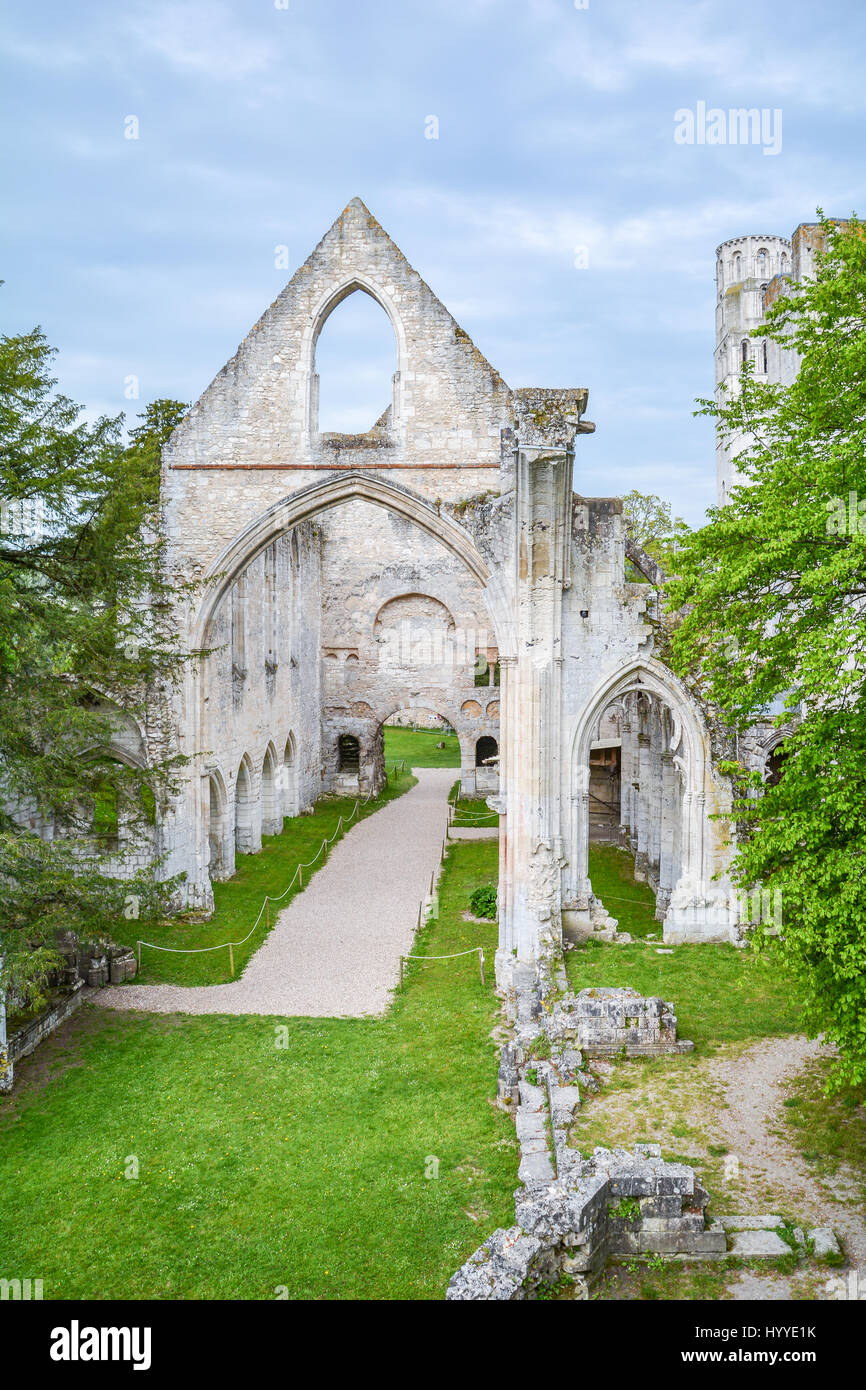 Jumieges Abbey, ruined Benedictine monastery in Normandy (France), May ...