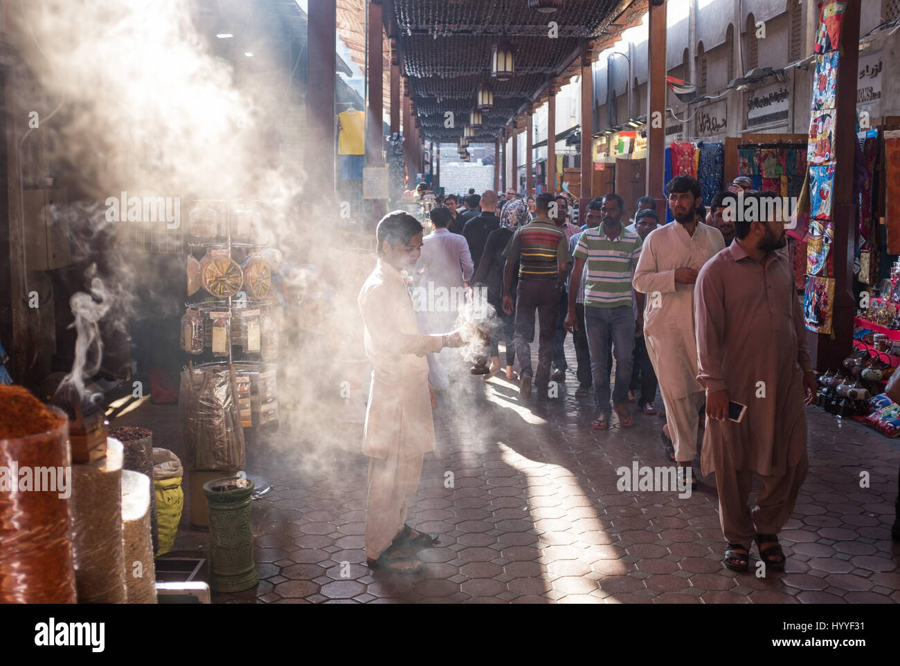 Market, Souk in Old Dubai, atmospheric light, Dubai, United Arab ...