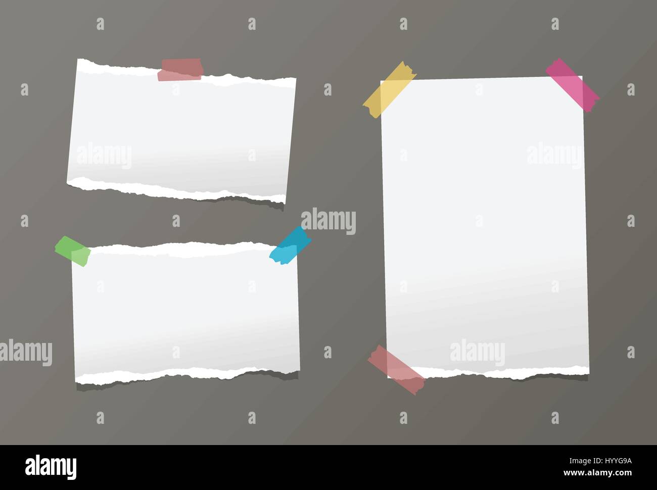 Pieces of ripped white note, card, notebook, copybook paper sheets ...