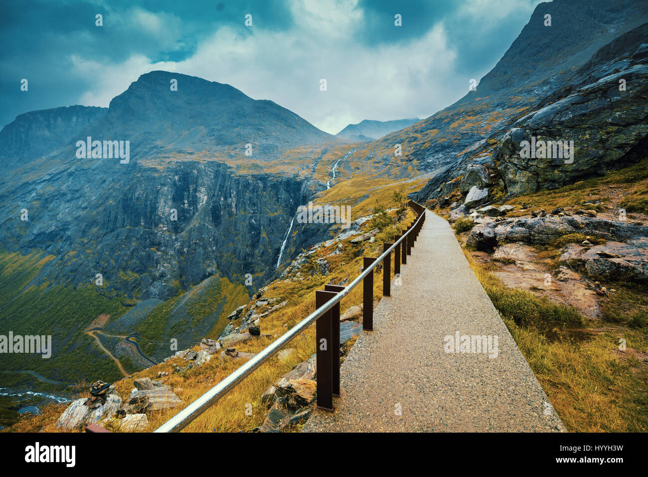 Walkway on the mountain. Trollstigen, Trolls Path, Norway Stock Photo ...