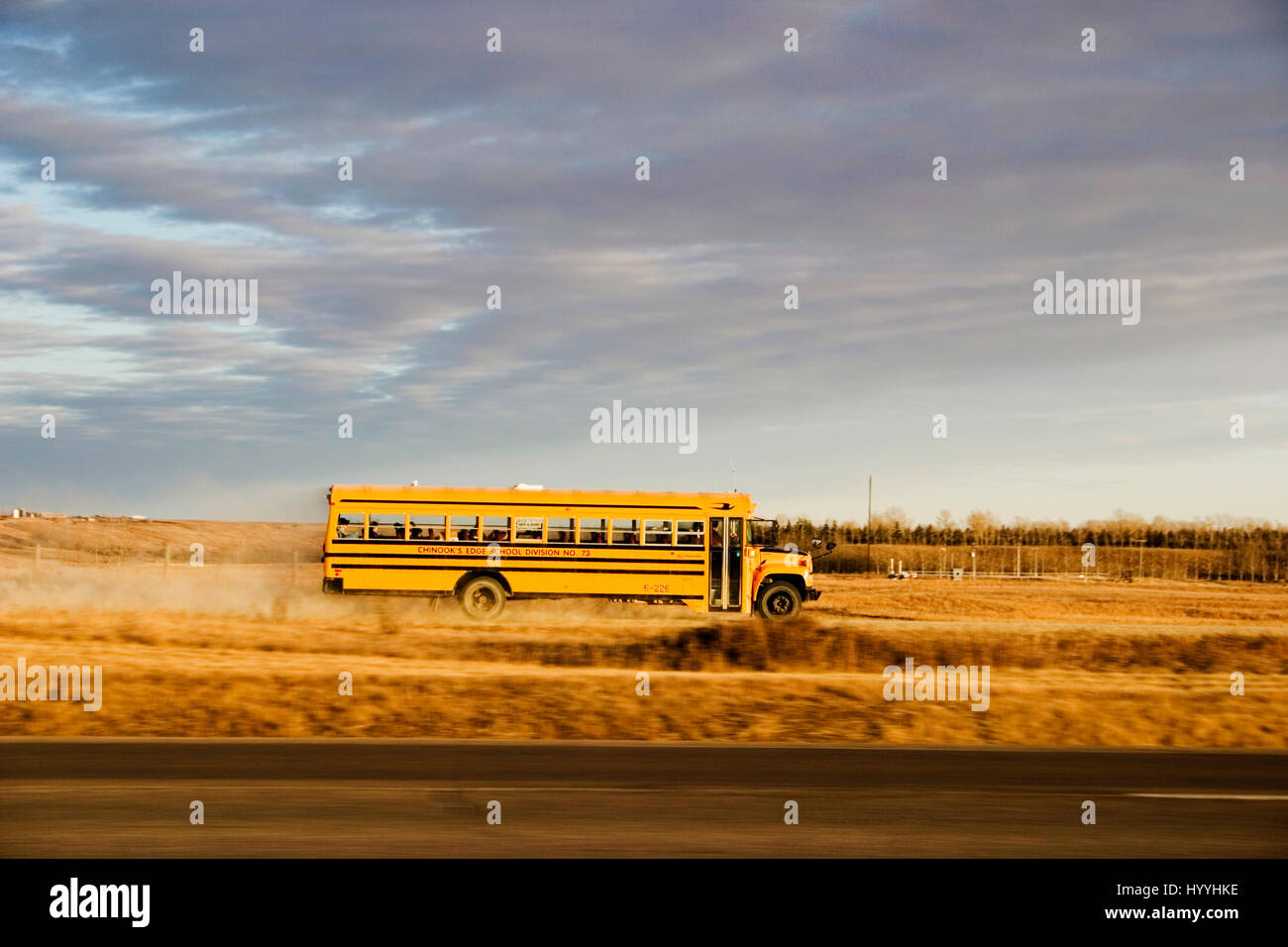 school bus on rural road, Montana USA Stock Photo - Alamy