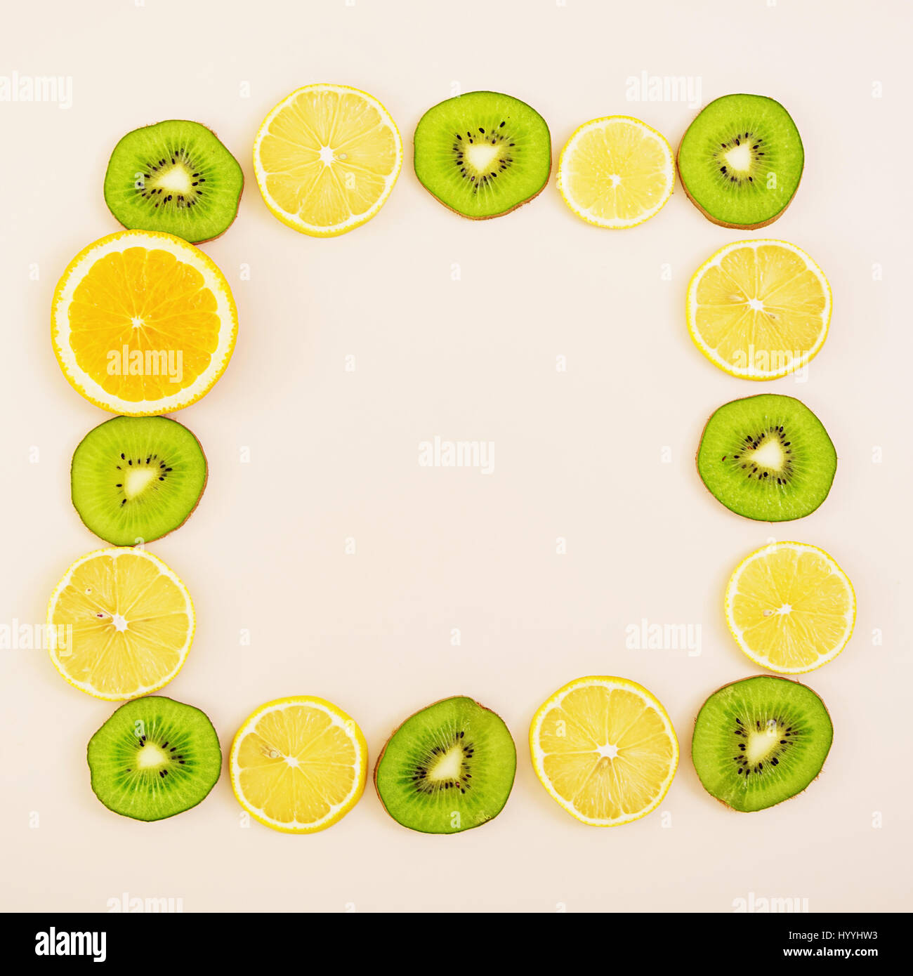 Sliced fruit. Geometric figure of fruits. Top View Stock Photo - Alamy