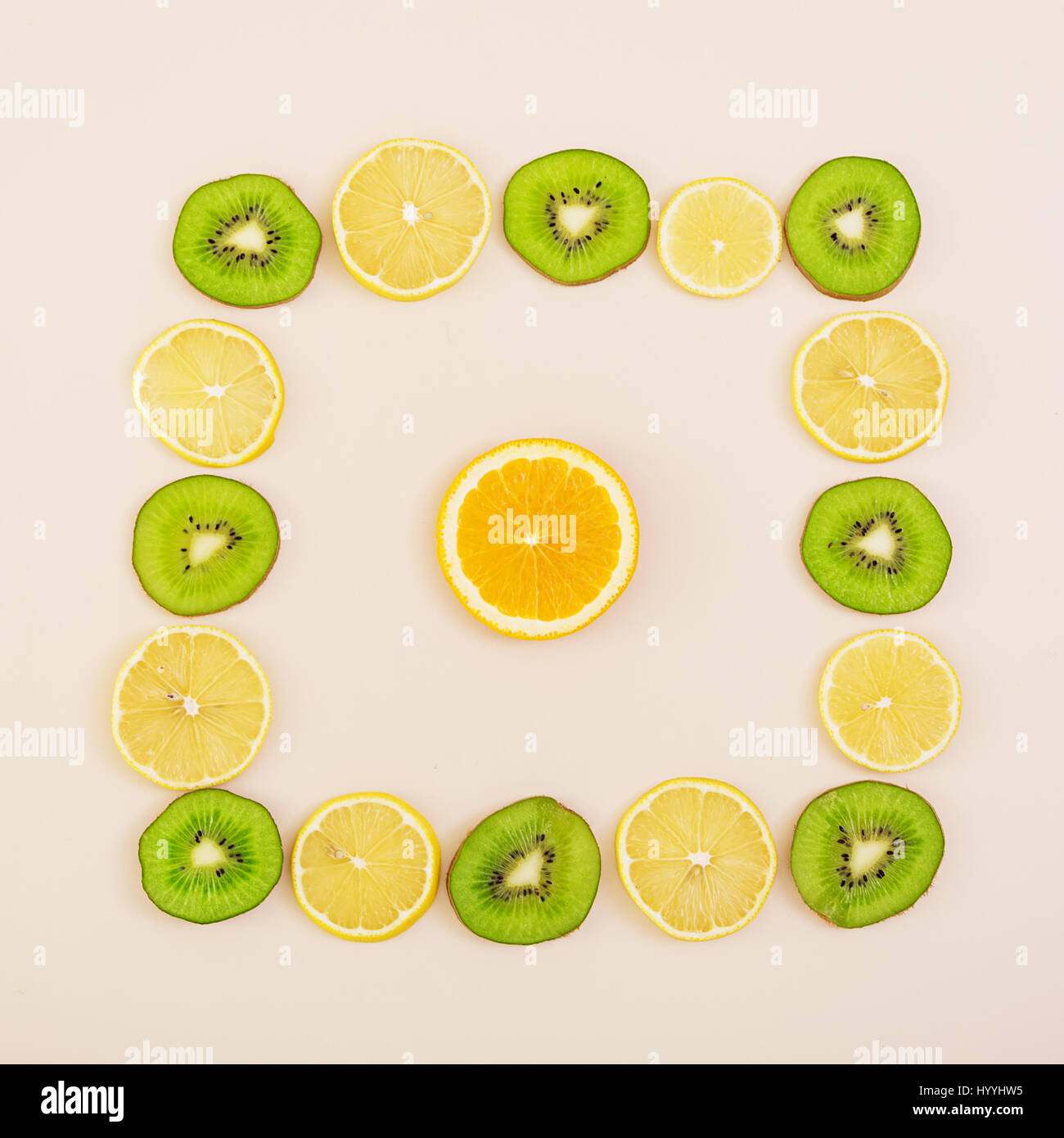 Sliced fruit. Geometric figure of fruits. Top View Stock Photo - Alamy